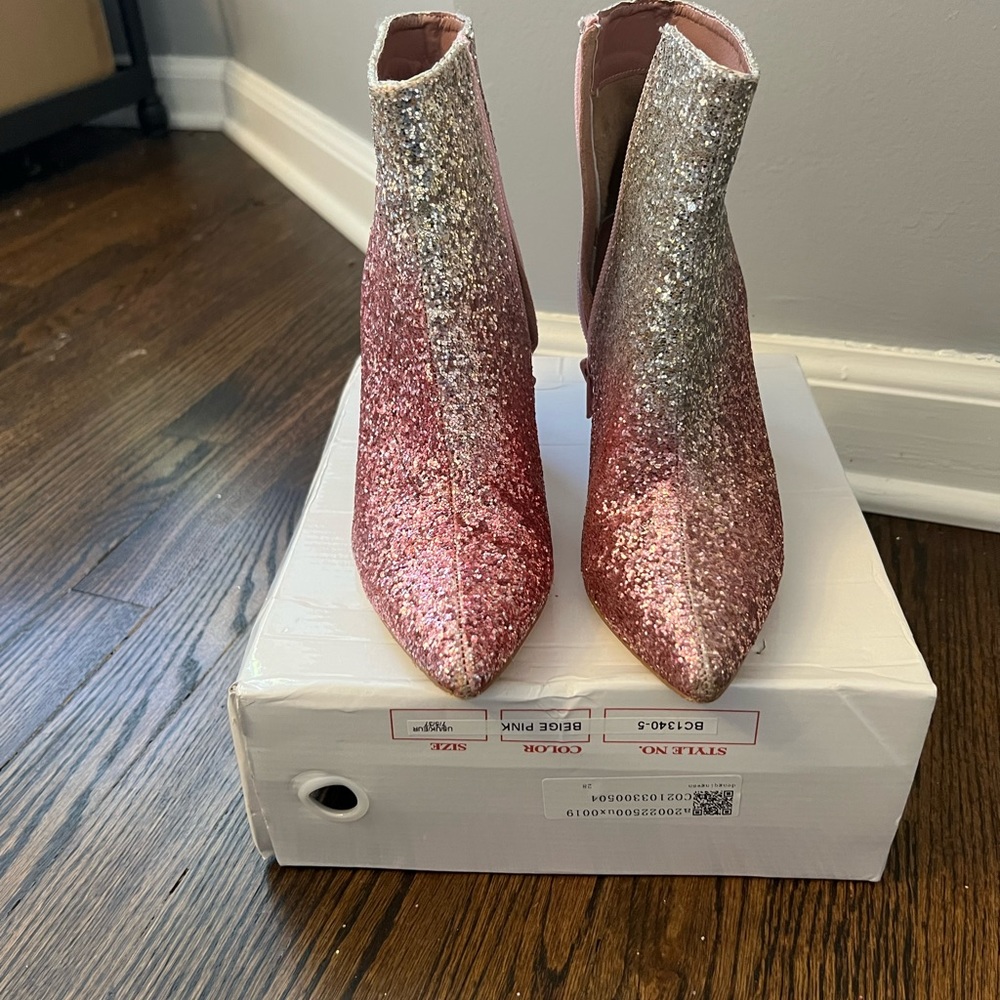 Pink Glitter Block Heel Boots - Gem